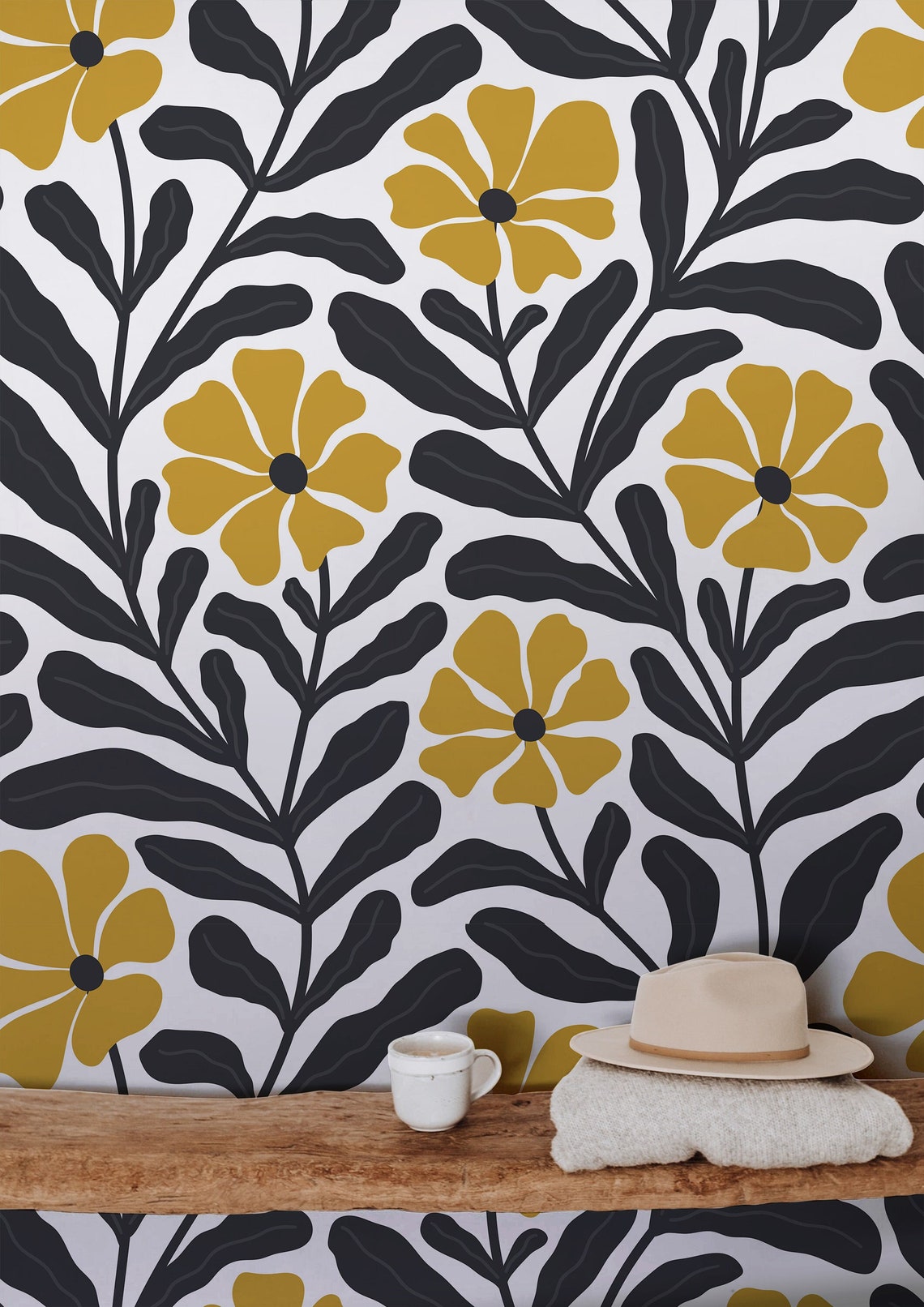 Wallpaper Peel and Stick Wallpaper Abstract Black Yellow Large - Etsy