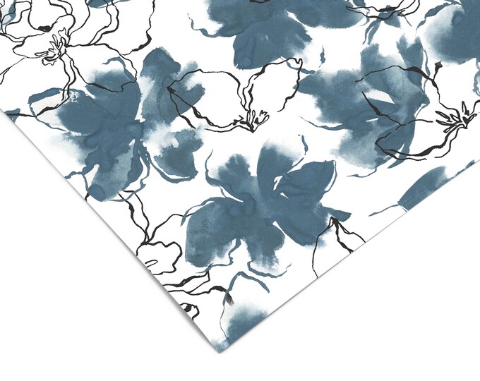 Blue Watercolor Floral Contact Paper | Peel and Stick Wallpaper ...