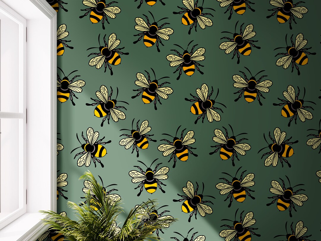 Wallpaper Peel and Stick Wallpaper Dark Green Bee Removable Wallpaper ...