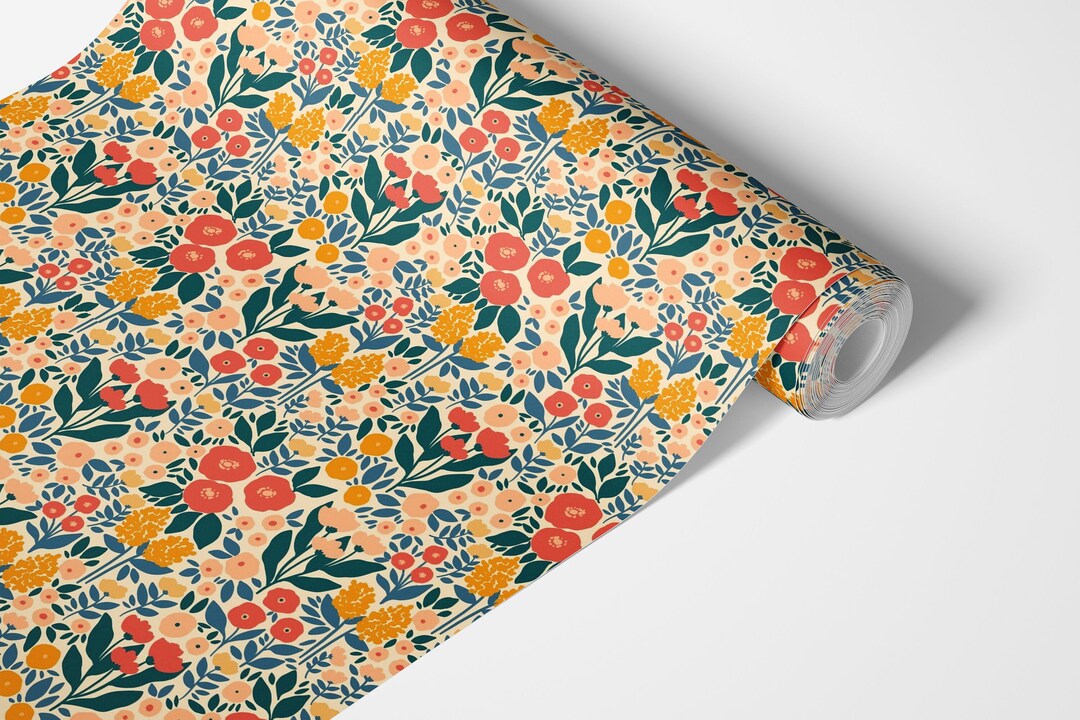 Vibrant Colorful Floral Garden Kitchen Contact Paper | Removable Peel ...