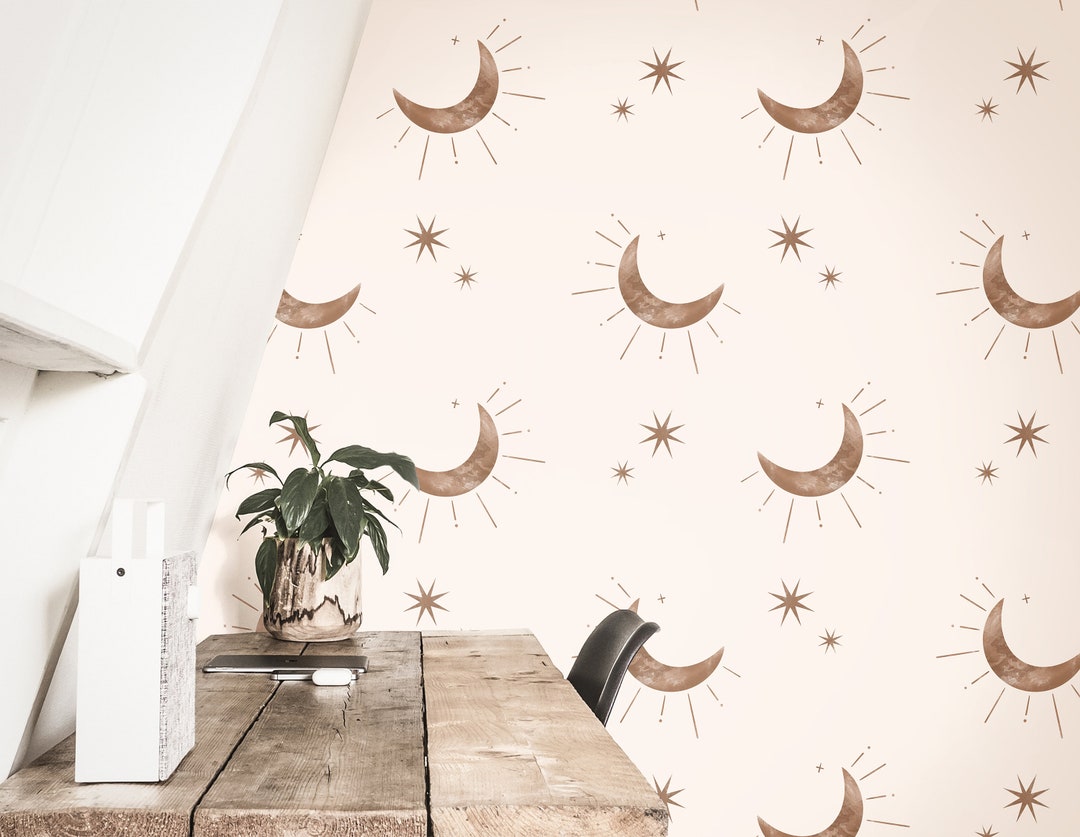 Boho Moon and Stars Wallpaper Peel and Stick Wallpaper Removable ...