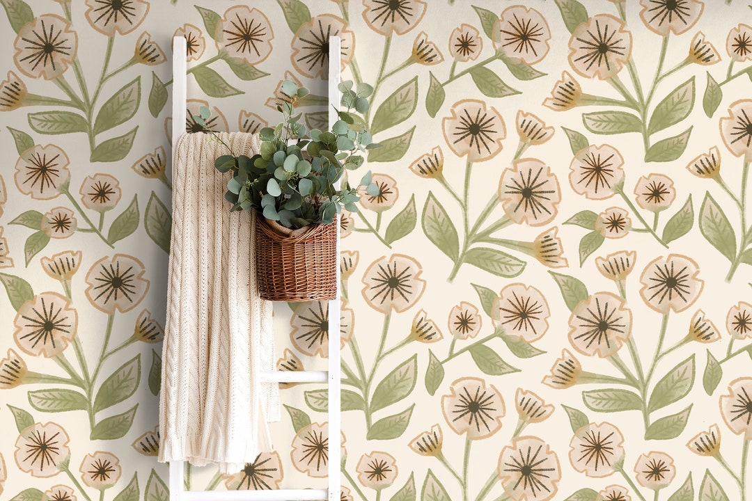 Farmhouse Floral Wallpaper | Removable Wallpaper | Peel and Stick ...