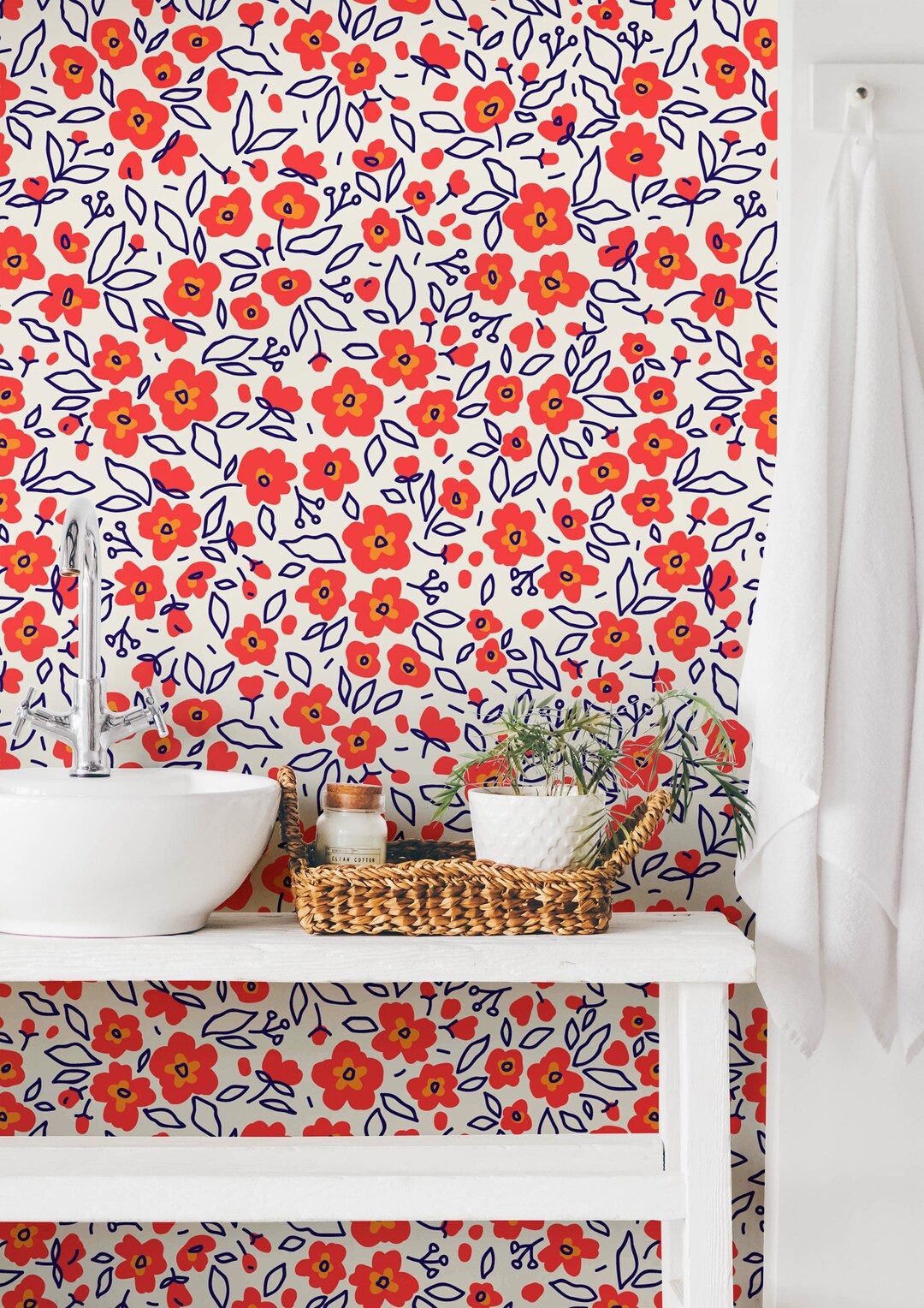 Wallpaper Peel and Stick Wallpaper Red Wildflower Floral Removable ...