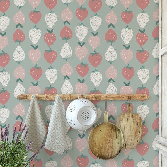 Strawberry Kitchen Wallpaper Wallpaper Peel and Stick - Etsy