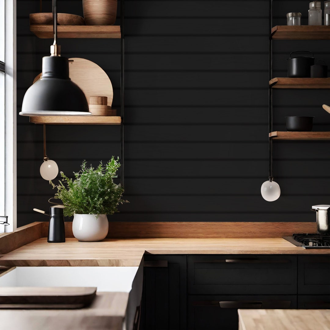 Black Shiplap Wallpaper Peel and Stick Wallpaper Removable Wallpaper ...