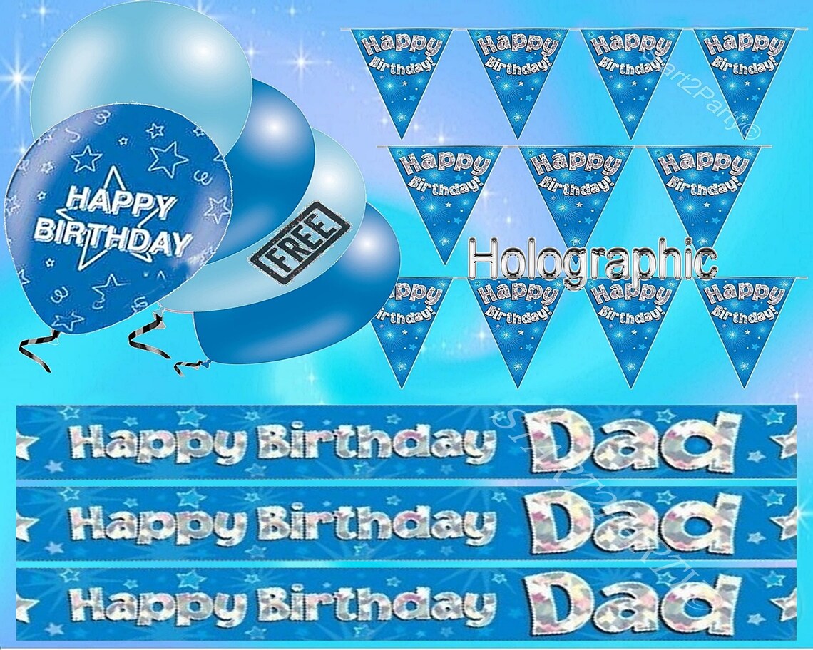 Happy Birthday Dad Party Decorations Blue Bunting & - Etsy