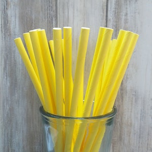 8" 20cm Yellow and White Stripe Paper Straws, Stripy Straw, Yellow and ...