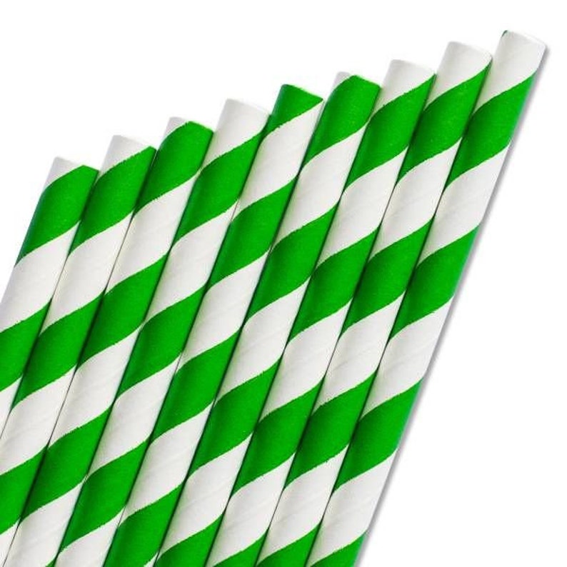 8" 20cm Green and White Stripe Paper Straws, Stripy Straw, Green and ...