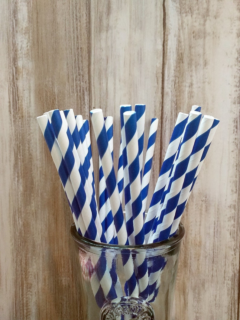 8 20cm Blue and White Stripe Paper Straws Stripy Straw | Etsy UK