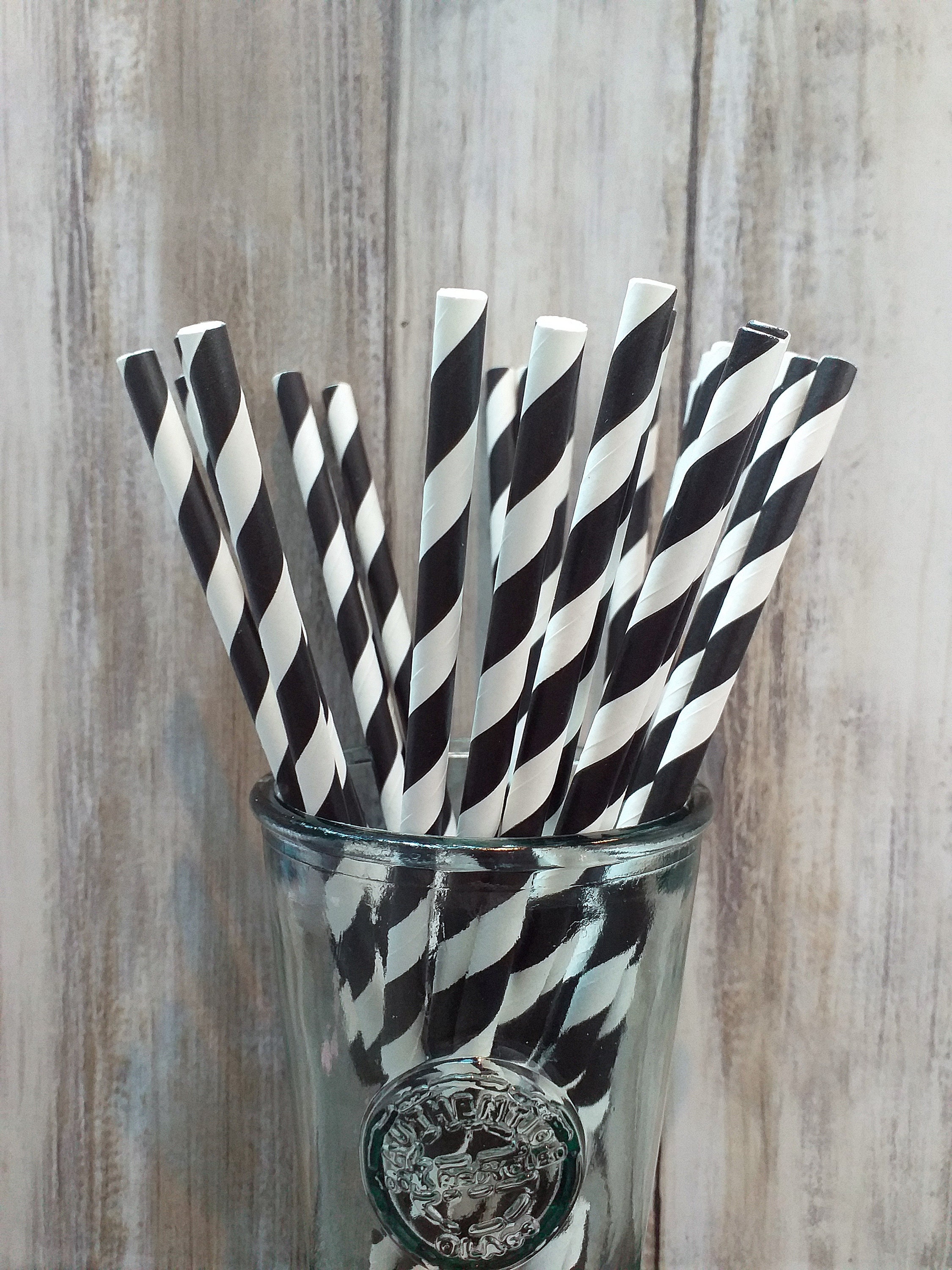 8" 20cm Black and White Stripe Paper Straws, Stripy Straw, Black and ...