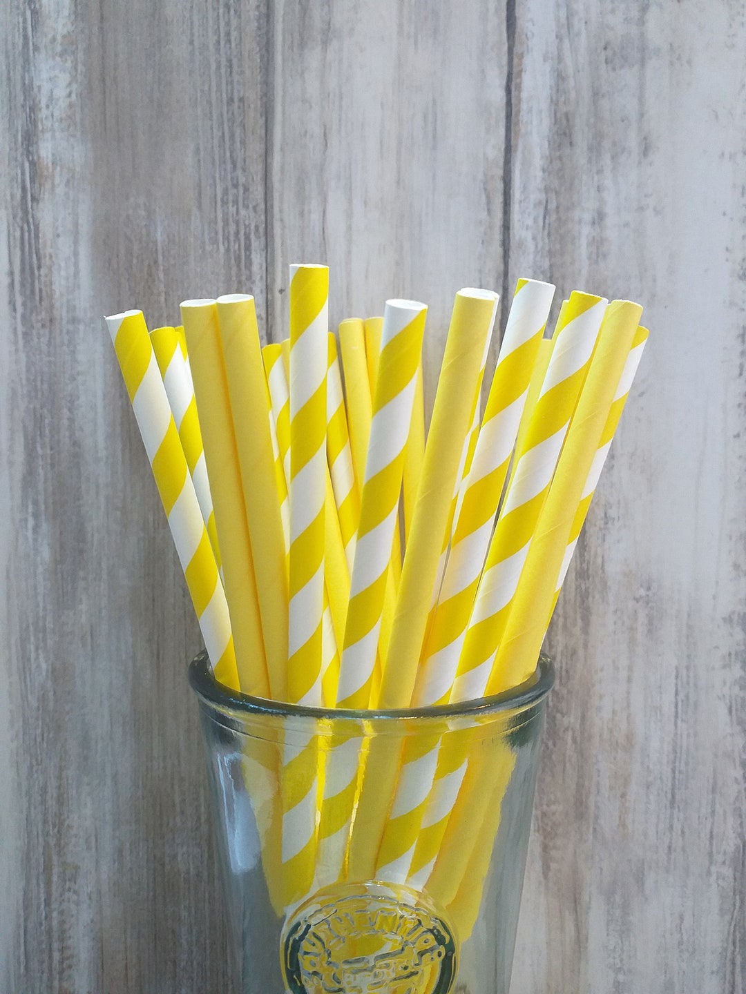8" 20cm Yellow and White Stripe Paper Straws, Stripy Straw, Yellow and ...