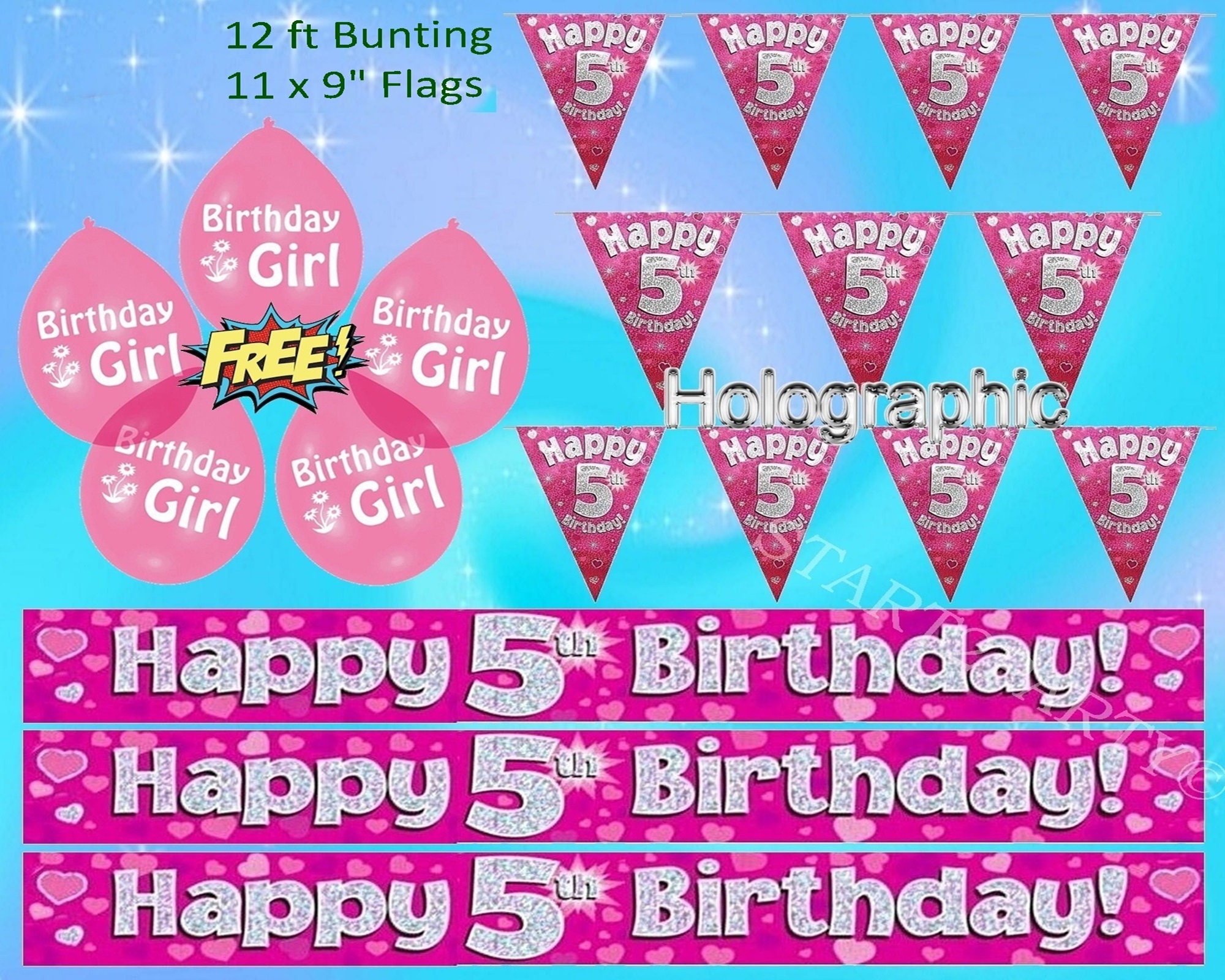 Age 5 5th Birthday Party Decorations Pink Bunting & Banners | Etsy