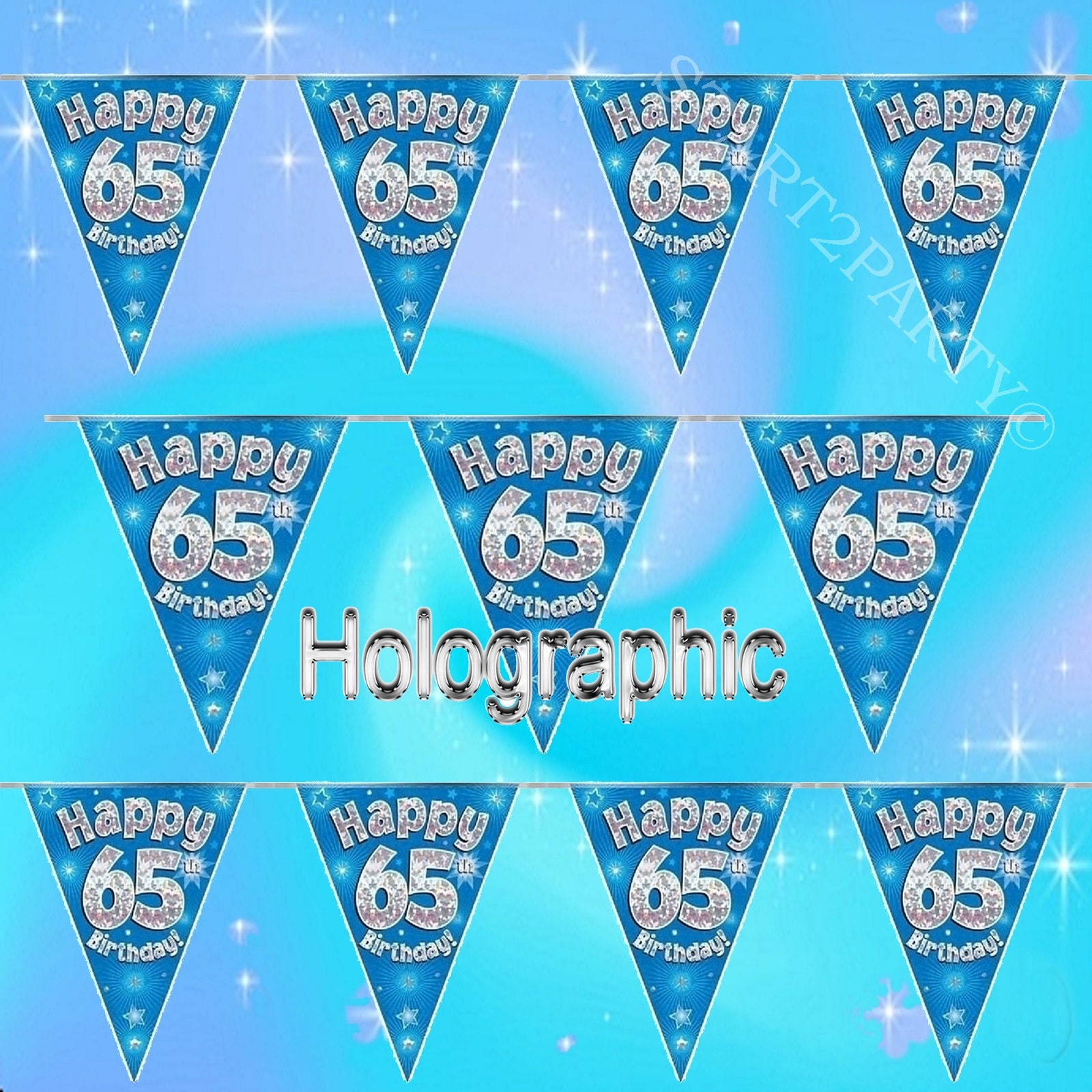 Age 65 Birthday Party Decorations - Blue - Bunting & Banners Balloons ...