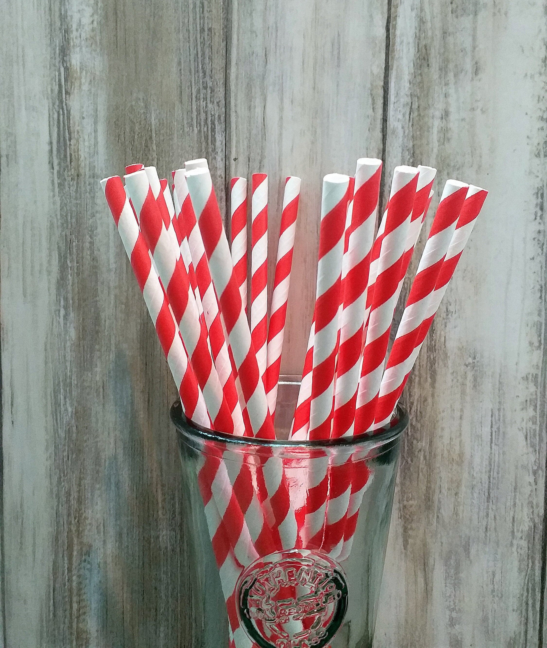 8" 20cm Red and White Stripe Paper Straws, Stripy Straw, Red and White ...