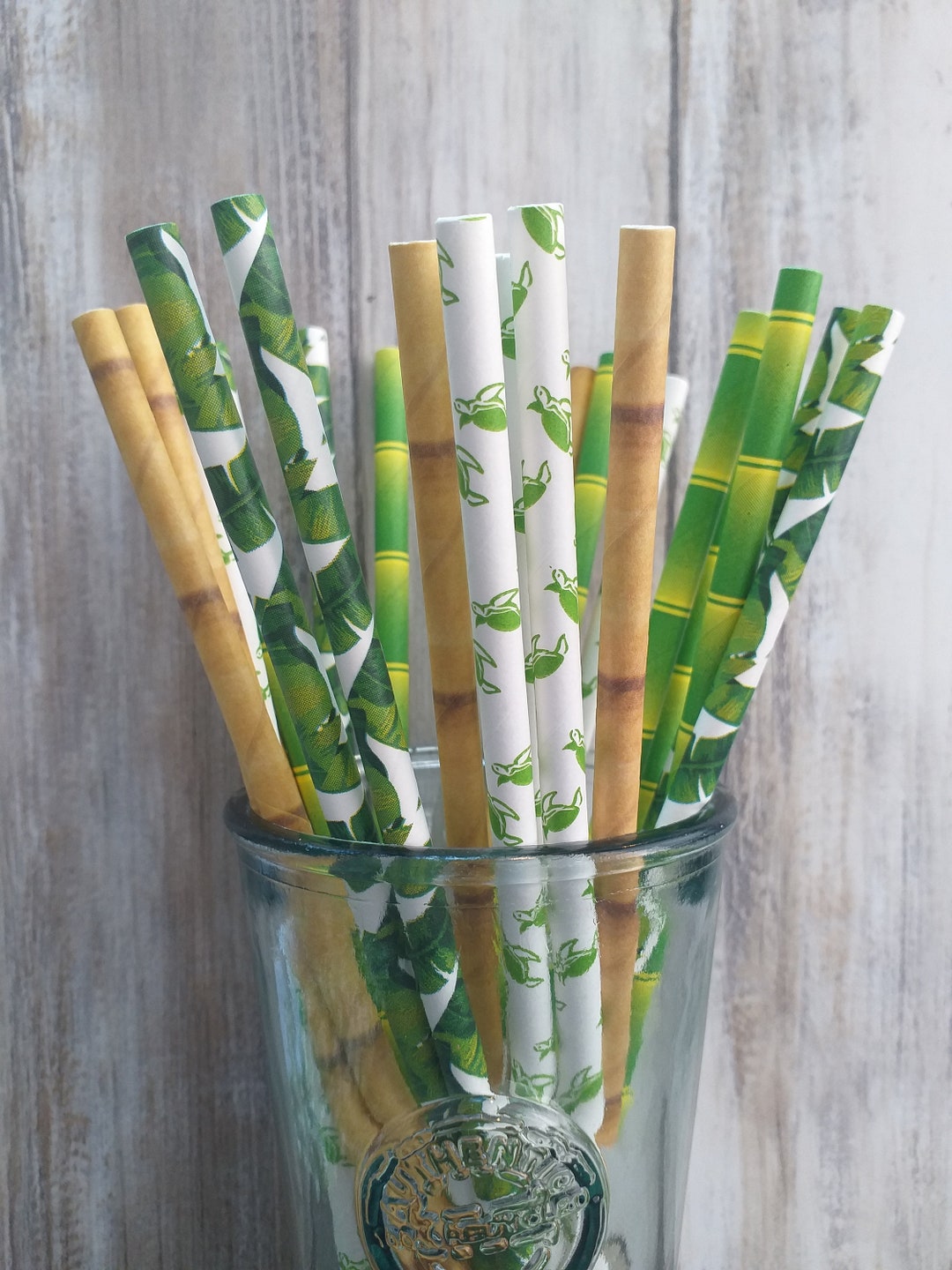 8" 20cm Snazzy Retro Bamboo Stripe Paper Straw, Bamboo Straw, Tiki ...