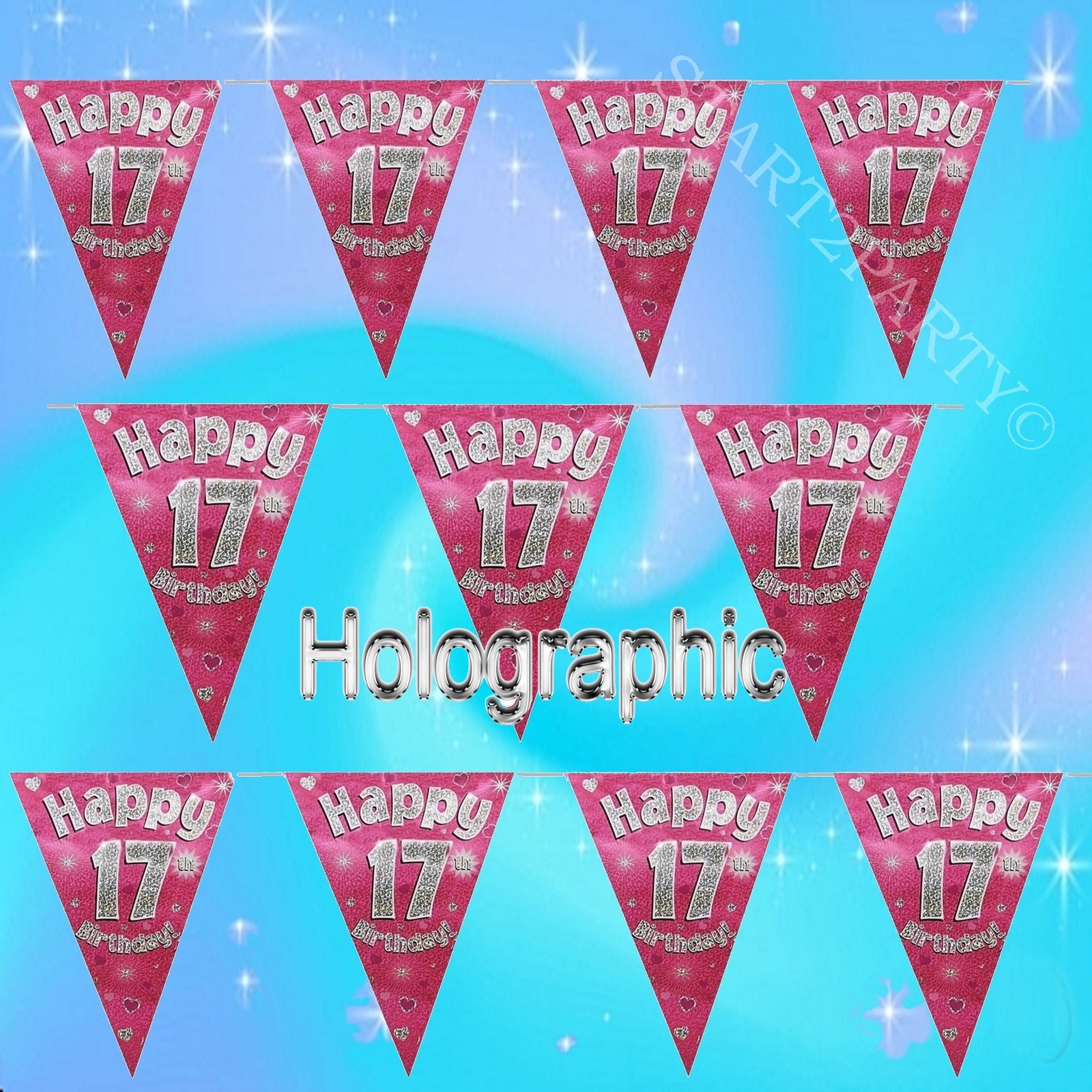 Age 17 Birthday decorations Pink Bunting & Banners Balloons / Pink and ...