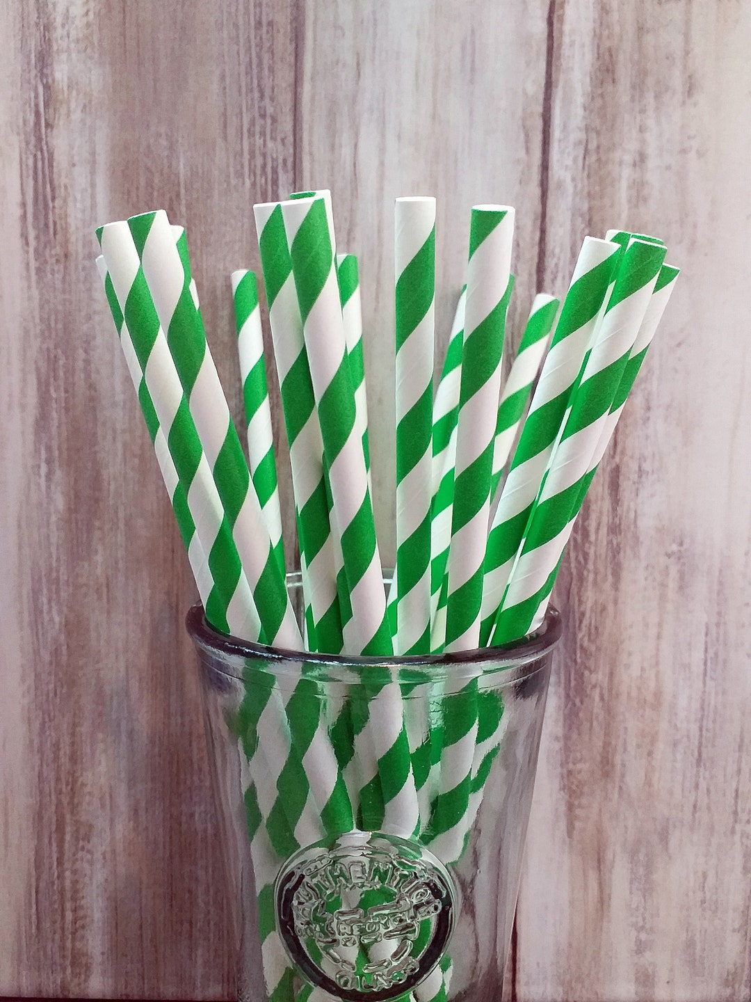 8" 20cm Green and White Stripe Paper Straws, Stripy Straw, Green and ...