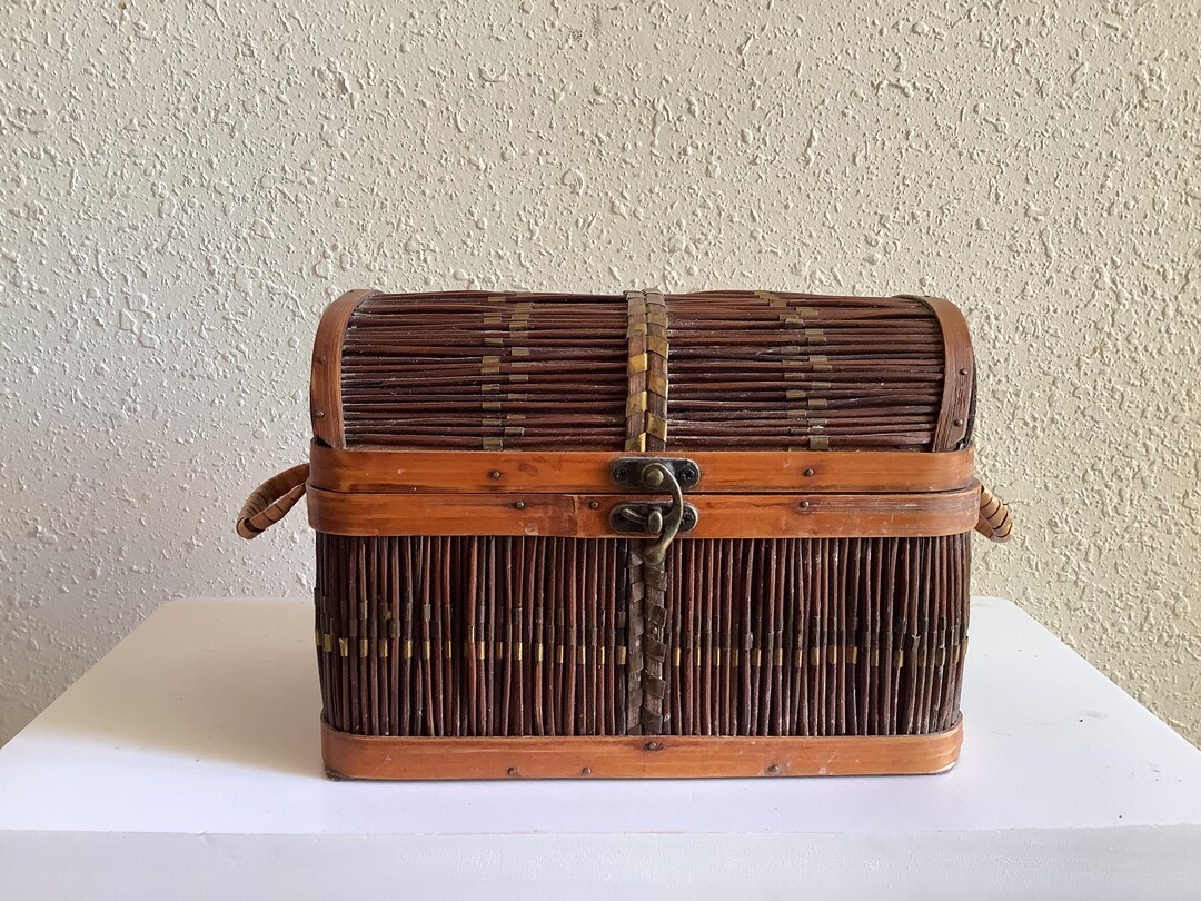 Vintage Wicker and Bronze Box - Etsy