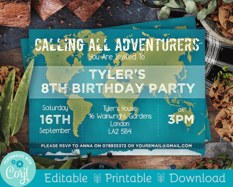 Travel Birthday Invitation | DIY Kids World Map Birthday Invite ...