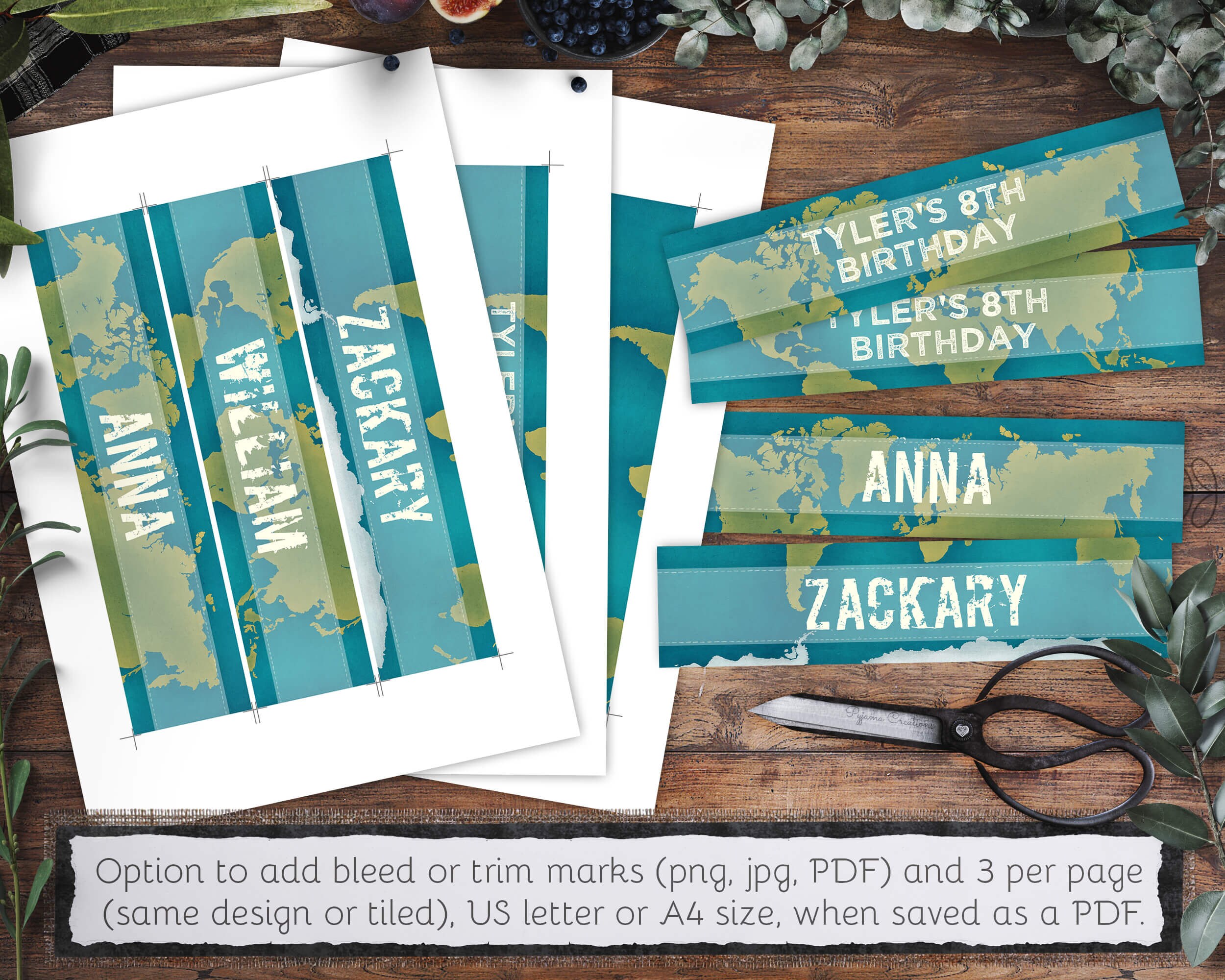 Editable, World Map, Water Bottle Labels, Instant Download Water Label ...