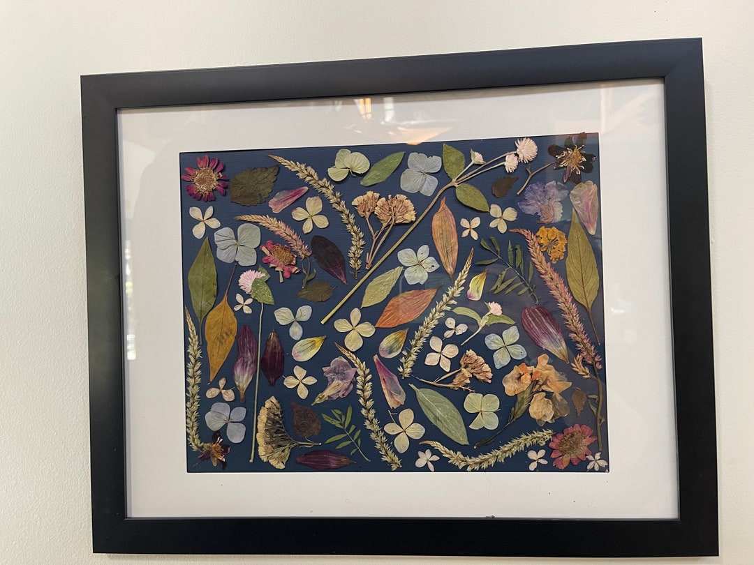 Pressed Flower Collage on Blue Linen Paper - Etsy