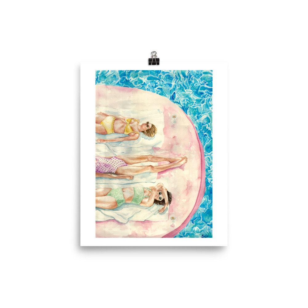 Retro Pool Day Watercolor Print - Etsy