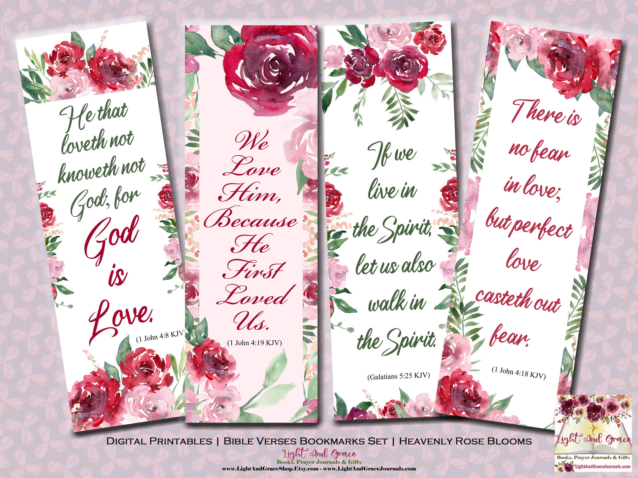 Digital Printable Bible Verses Bookmarks Set of 4 | Instant Download ...