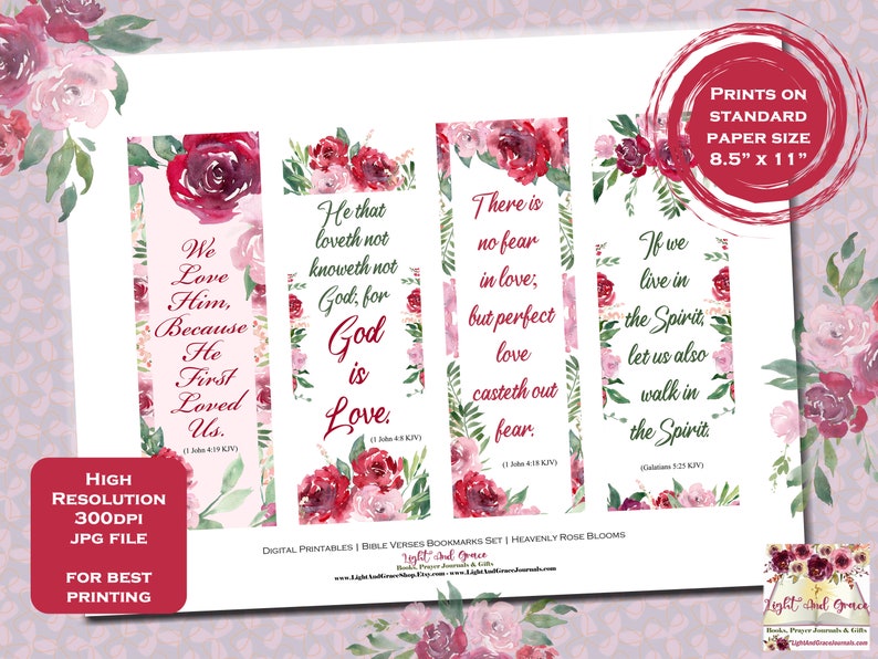 Digital Printable Bible Verses Bookmarks Set of 4 | Instant Download ...