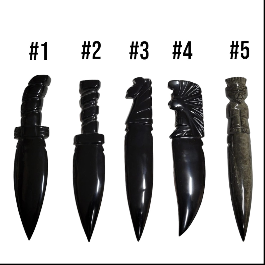 Obsidian Dagger, Obsidian Letter Opener, Aztec Tecpatl, Black Obsidian Decor, Obsidian Crystal ...