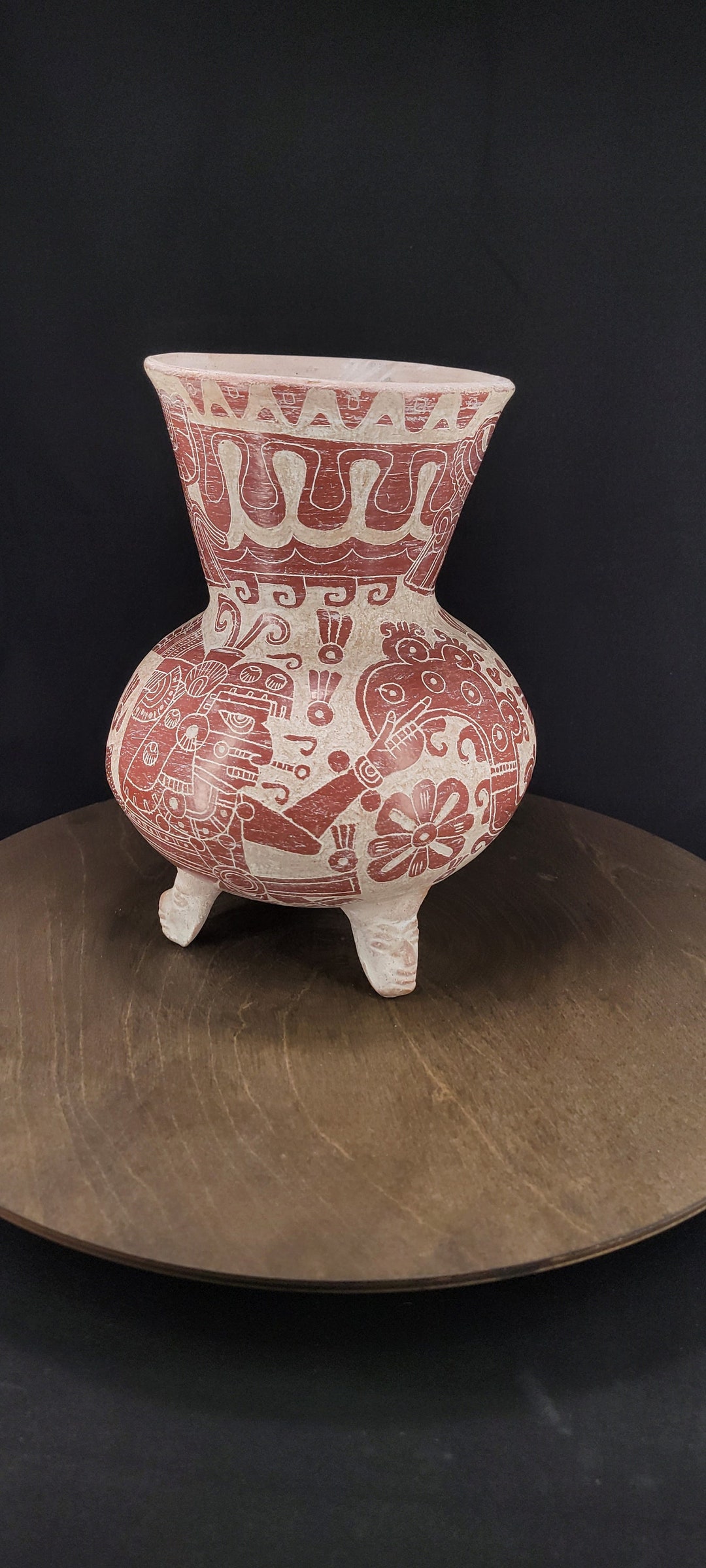 Teotihuacan Vessel With Engraved Aztec Motifs Handcrafted Art With ...