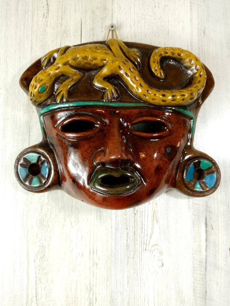 Yellow Lizard mask Maya Aztec Replica Hand Painted | Etsy