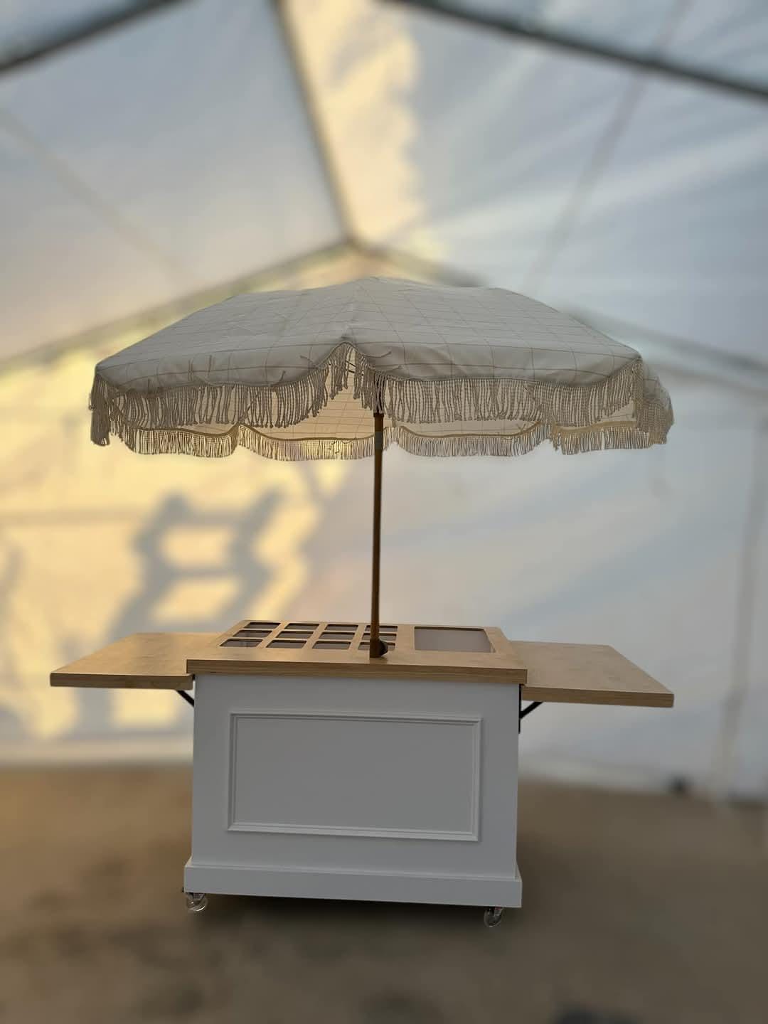 Custom Foldable Snack Cart With Stained Tabletops & White Base — 85"x30 ...