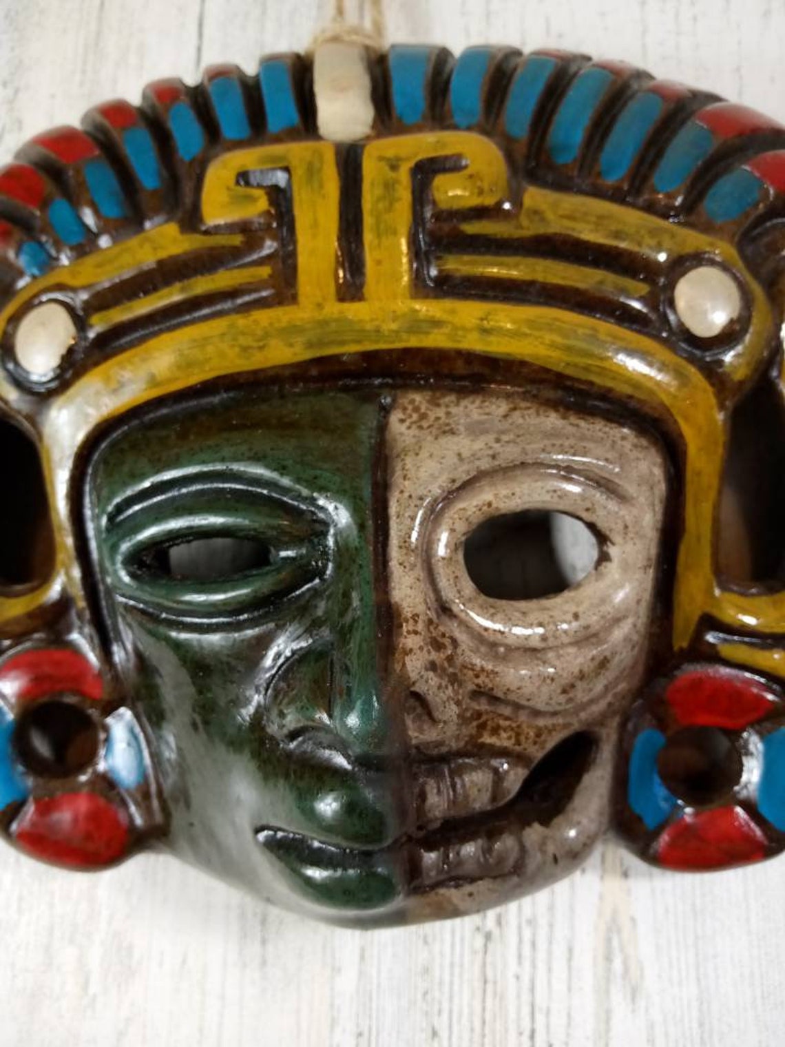 Life and Death 1 mask Maya Aztec Replica Hand Painted | Etsy