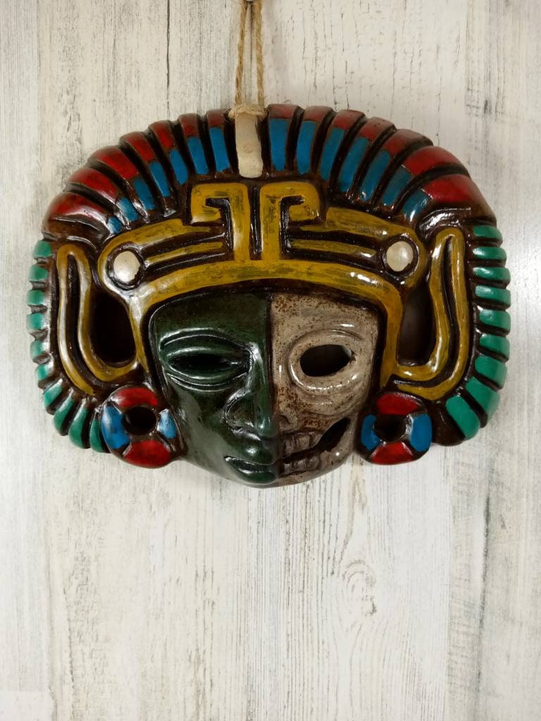 Life and Death 1 mask Maya Aztec Replica Hand Painted | Etsy