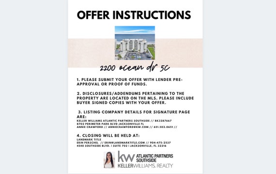Real Estate Offer Instructions Template Design Realtor | Etsy