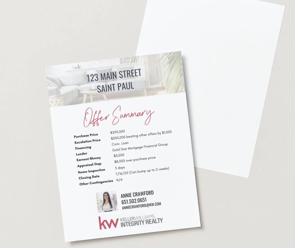 Real Estate Offer Summary Template Design | Realtor Templates | Real ...