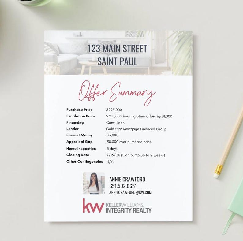 Real Estate Offer Summary Template Design | Realtor Templates | Real ...