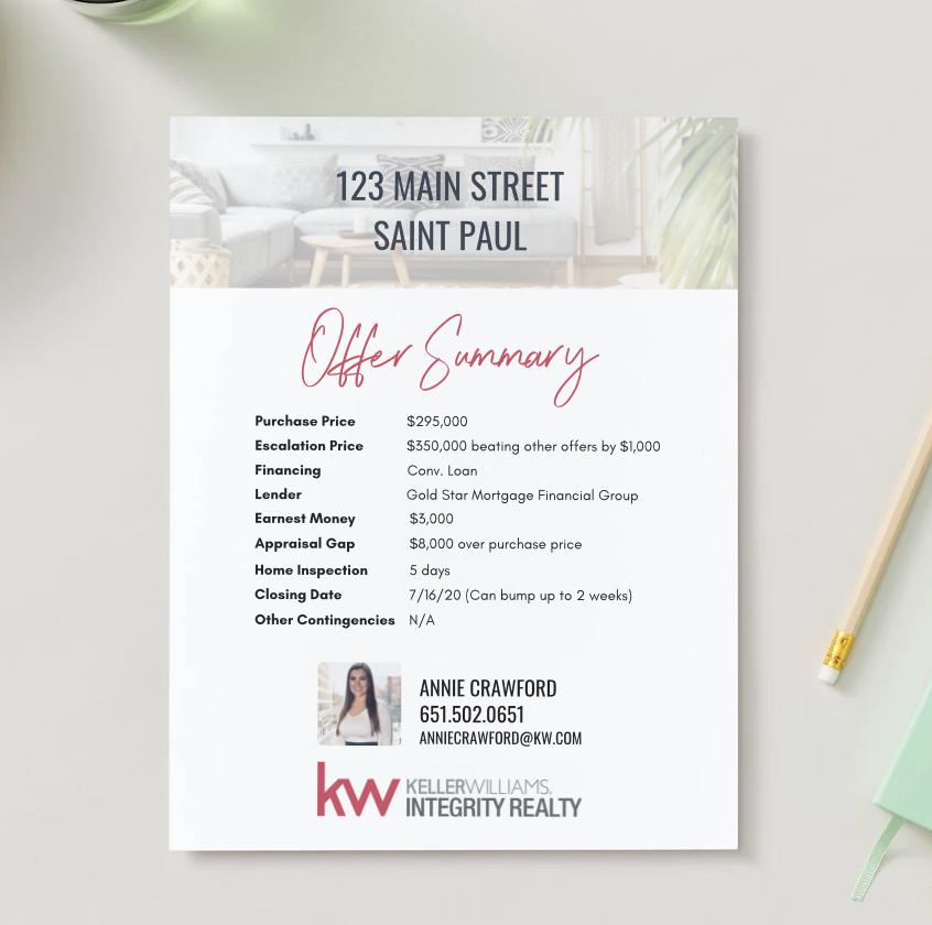 Real Estate Offer Summary Template Design | Realtor Templates | Real ...