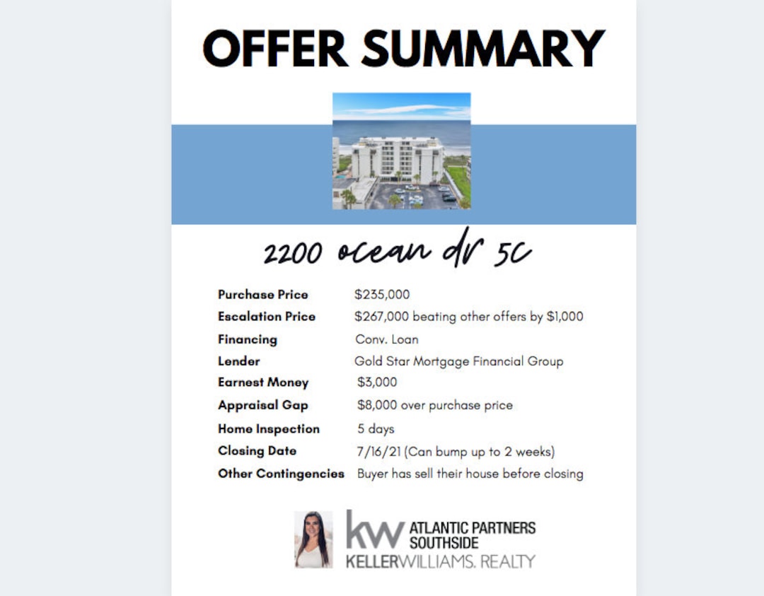 Real Estate Offer Summary Template Design | Realtor Templates | Real ...