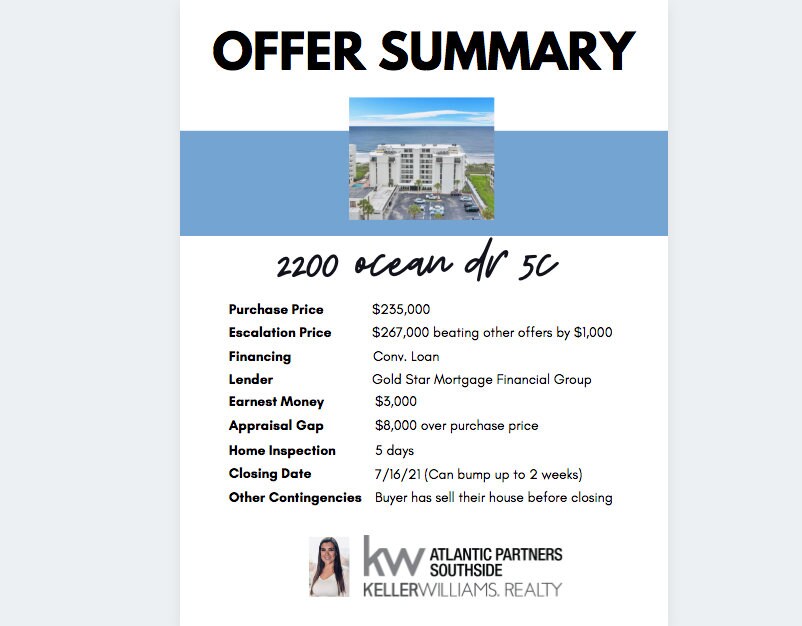 Real Estate Offer Summary Template Design | Realtor Templates | Real ...