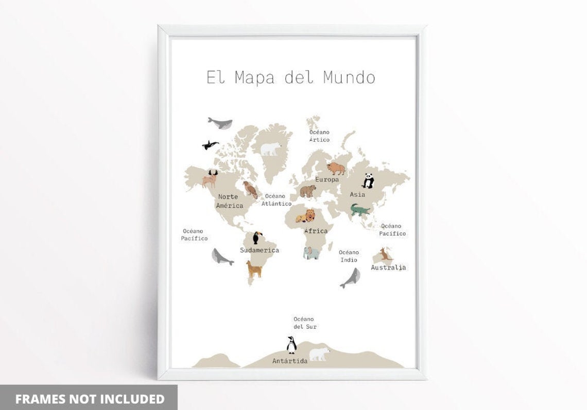 World Map Available in English, Spanish, French, Homeschool Decor ...