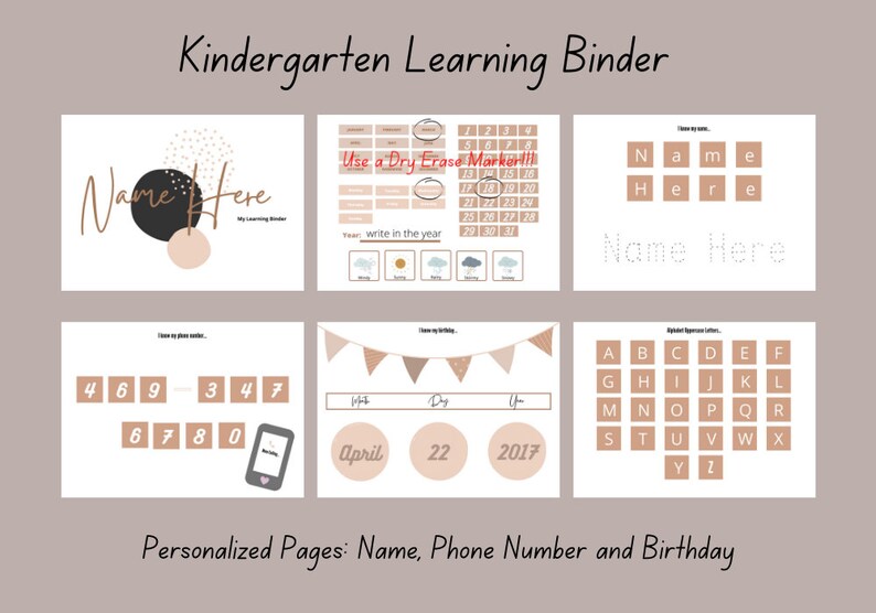 Kindergarten 1st Grade Learning Binder Personalized Sheets | Etsy