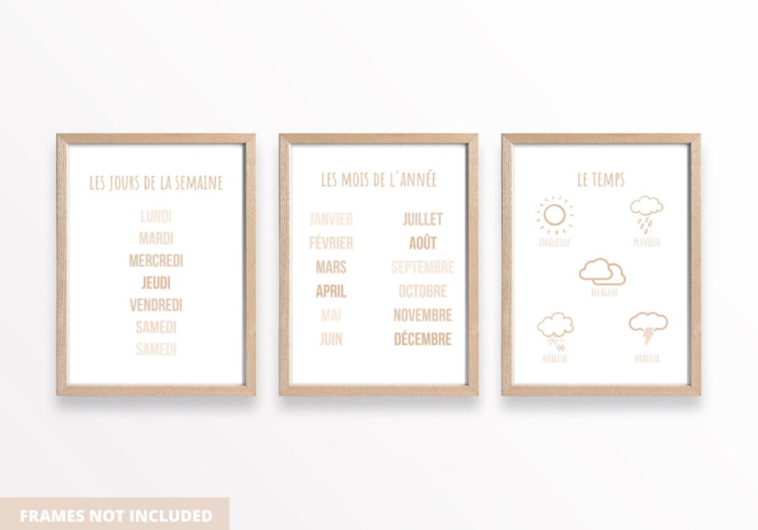 French Days, Months, Weather French Set of 3, Preschool, Playroom ...