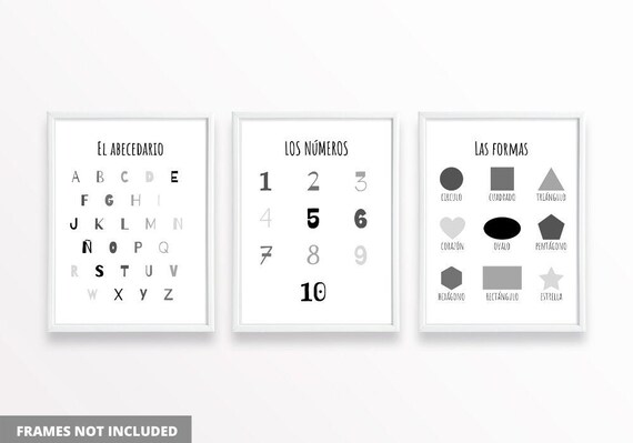 Spanish Alphabet Shapes Numbers Set of 3 Preschool | Etsy