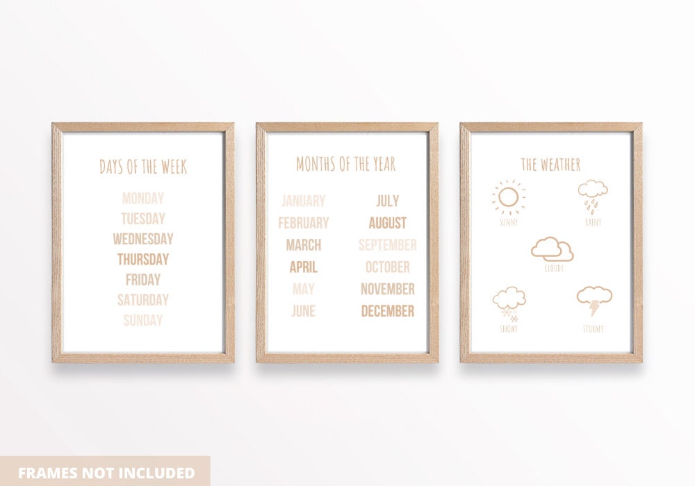 Days, Months, Weather English Set of 3, Preschool, Playroom, Nursery ...