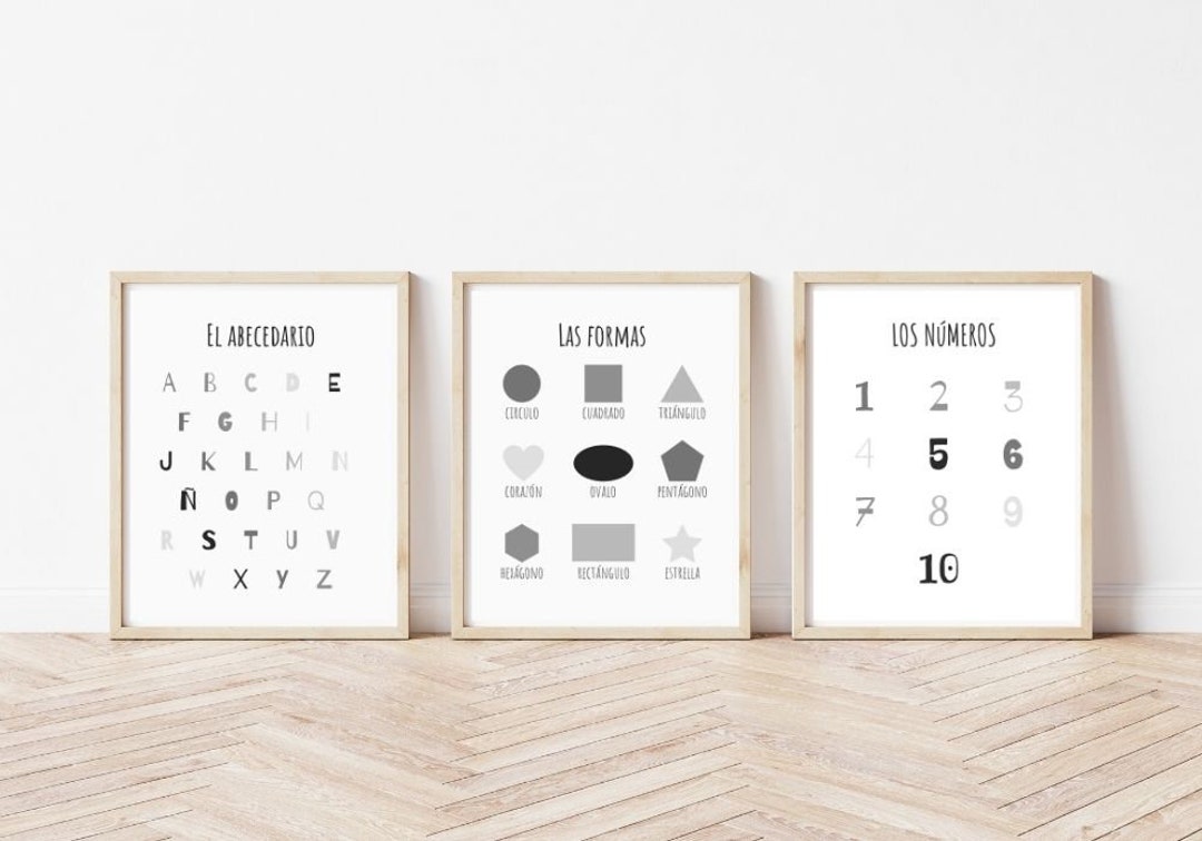Spanish Alphabet, Shapes, Numbers Set of 3, Preschool, Playroom ...