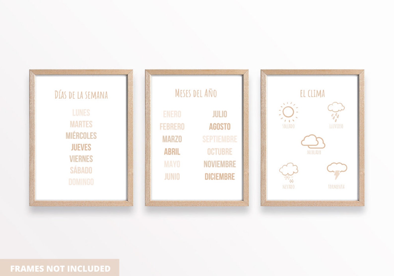 Spanish Days, Months, Weather Set of 3, Preschool, Playroom, Nursery ...
