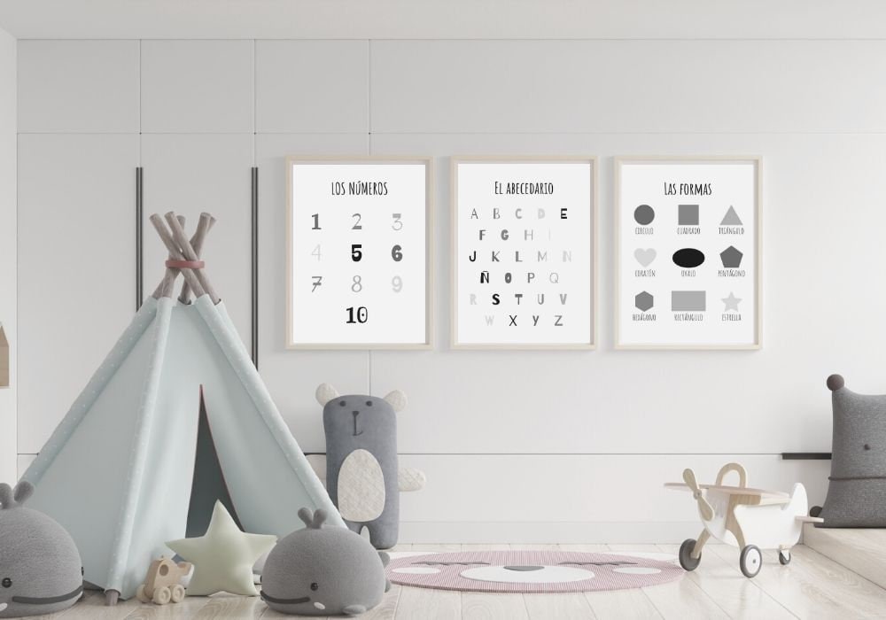 Spanish Alphabet, Shapes, Numbers Set of 3, Preschool, Playroom ...