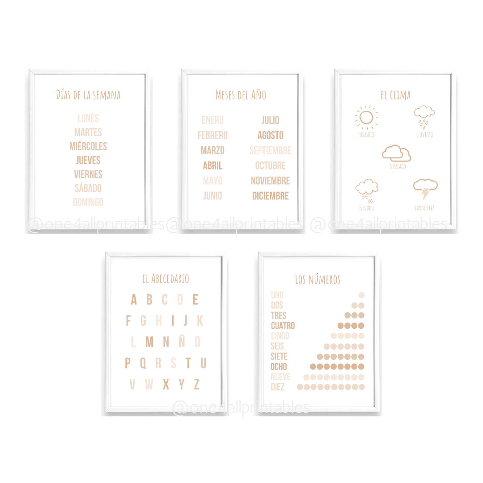 Spanish Learning Bundle Set of 5, Homeschool Art, Educational Prints ...