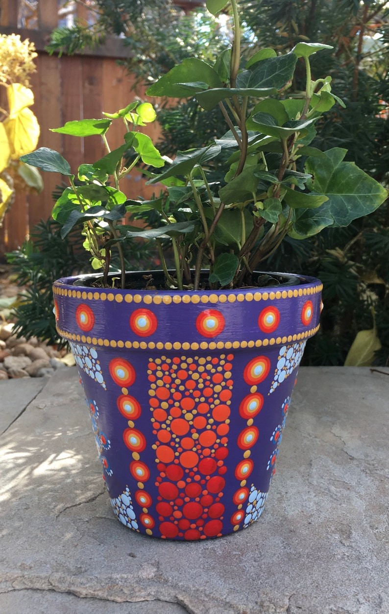 Stylized, Dot Art, Hand Painted, Terracotta Pot, Clay Pot, Dotted, One ...